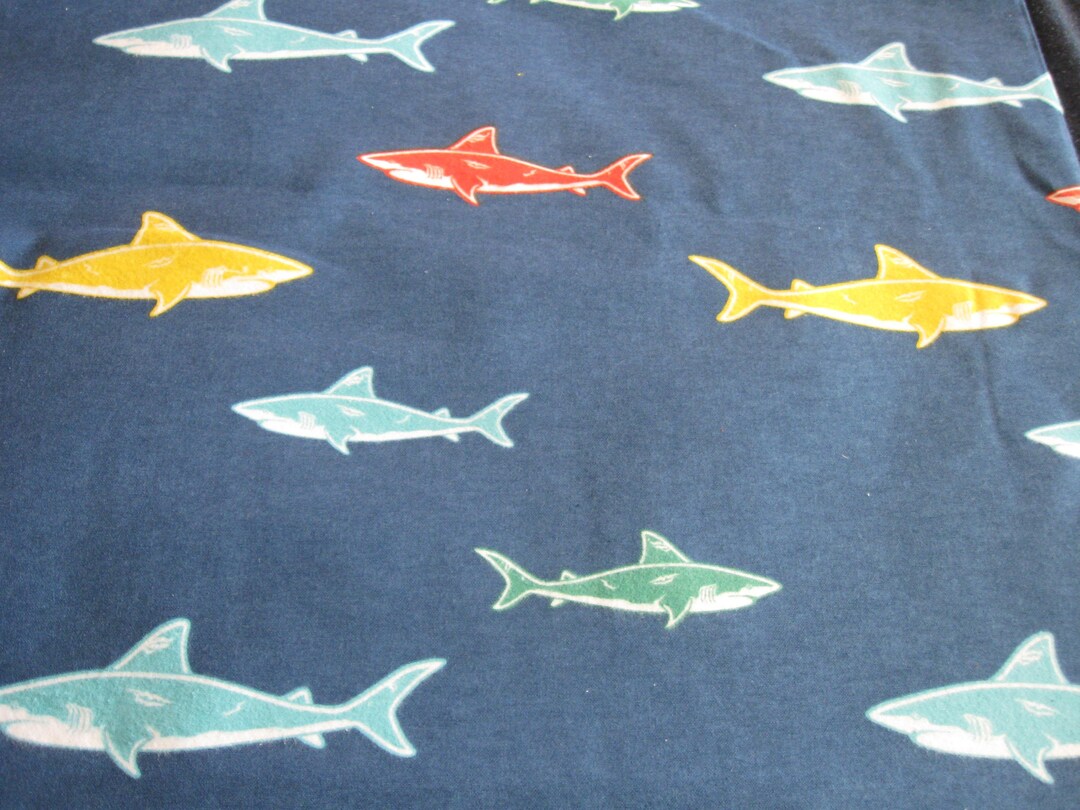 Flannel Fabric. Sharks in Blue Water. Pop. New, Not Washed. Sold by the ...