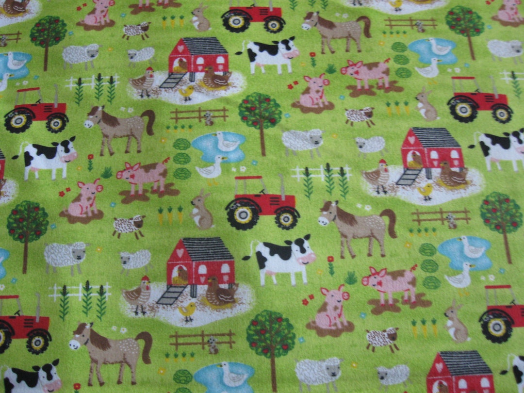 Flannel Fabric Farm Animals. Horses, Cows, Chickens. 100% Cotton ...