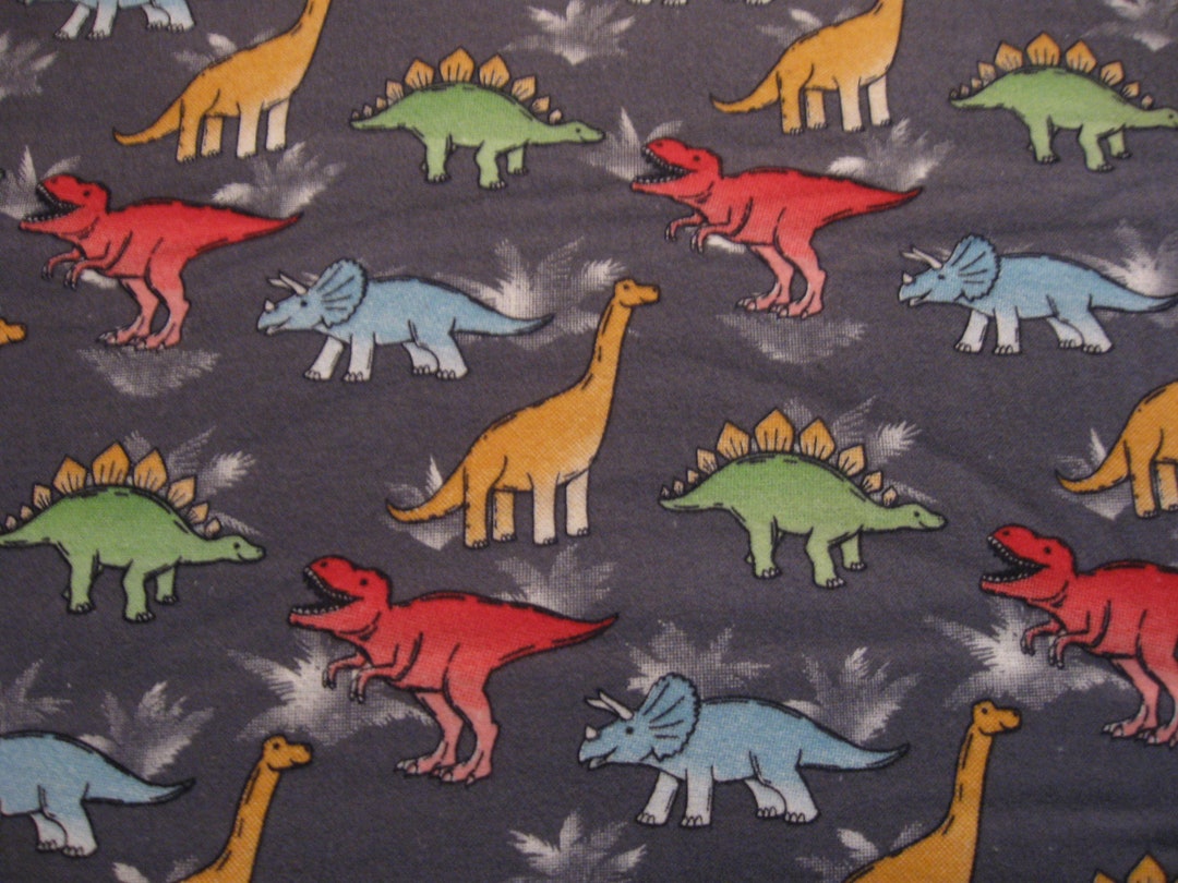 Flannel Fabric Bright Dinosaurs on Gray Flannel 100% Cotton. New, Not ...