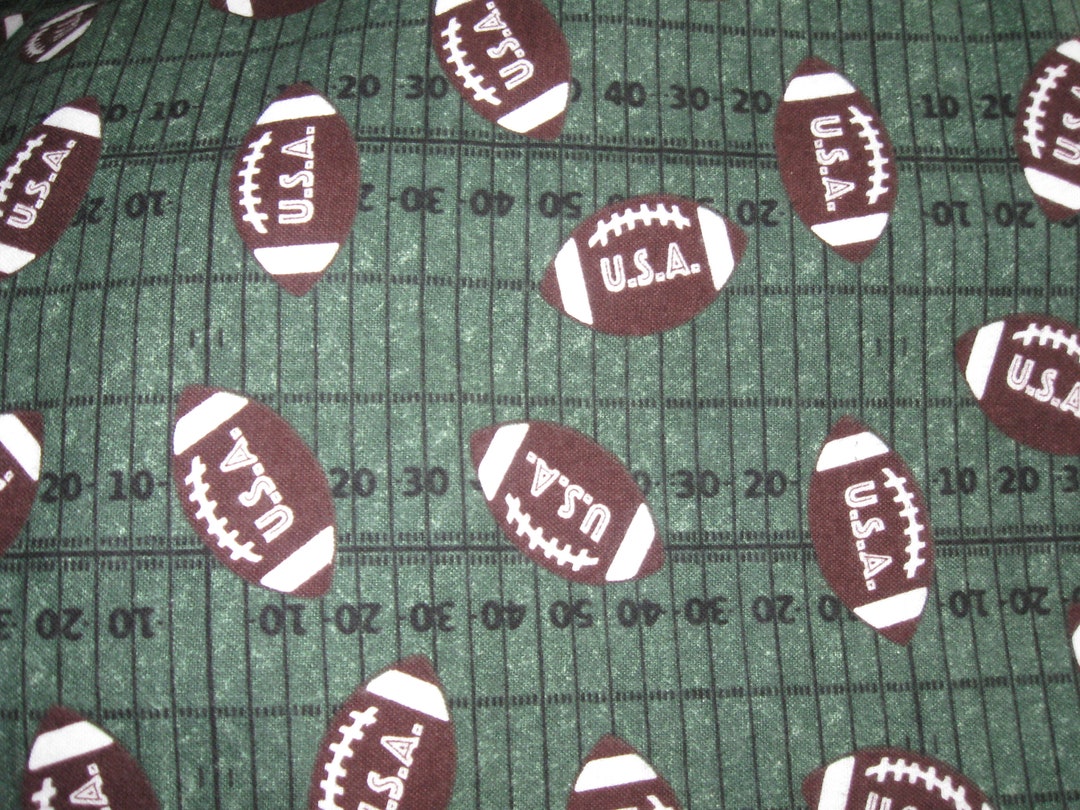 Flannel Fabric Footballs on Field, Green. U.S.A. 100% Cotton Material ...