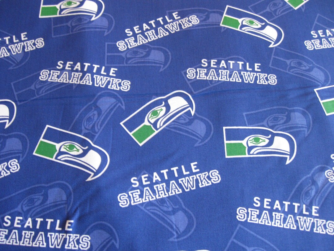 Seattle Seahawks Legacy. NFL. Blue Fabric, Lime Green in Hawk Heads ...