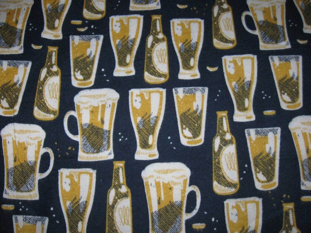Flannel Fabric Beer Mugs, Glasses and Bottles, Blue 100% Cotton. Sold ...