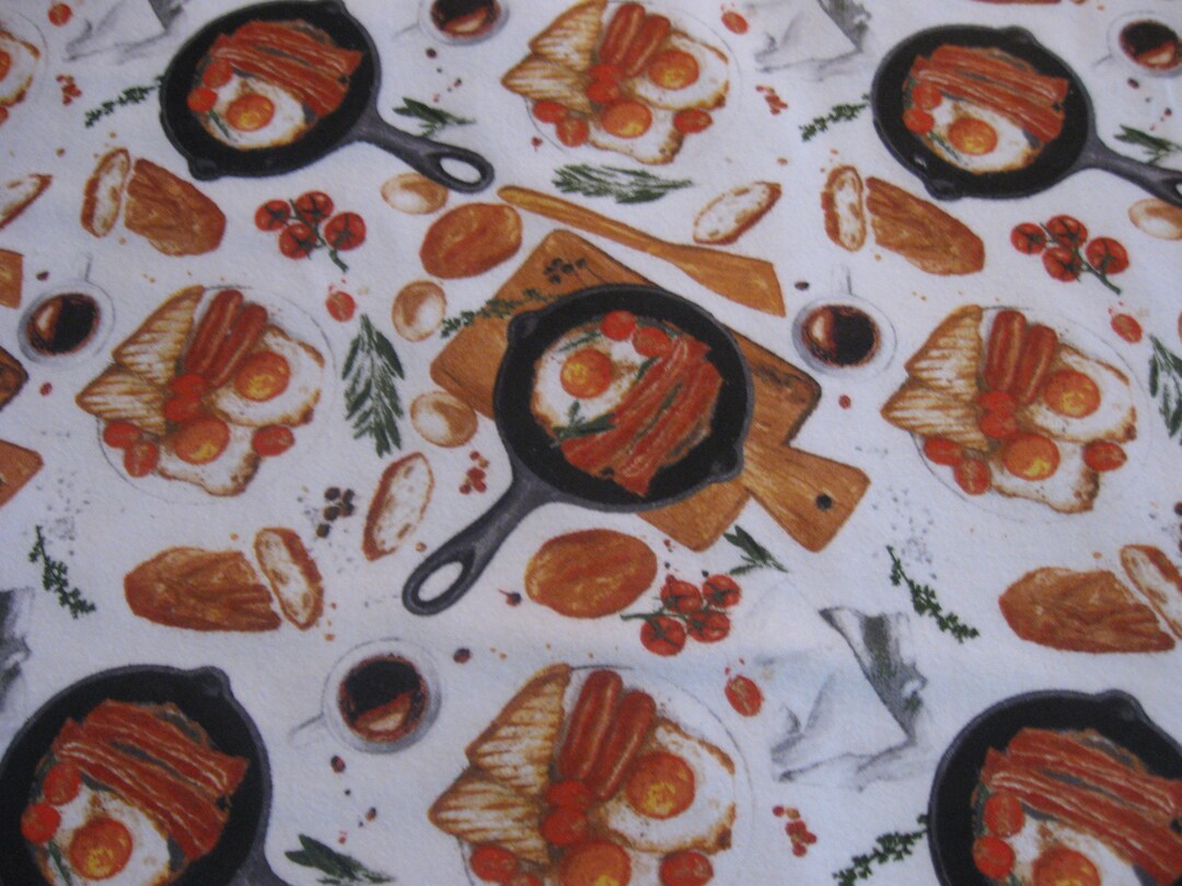 Flannel Fabric Breakfast Food, Eggs, Sausage, Bacon. 100% Cotton. Sold ...