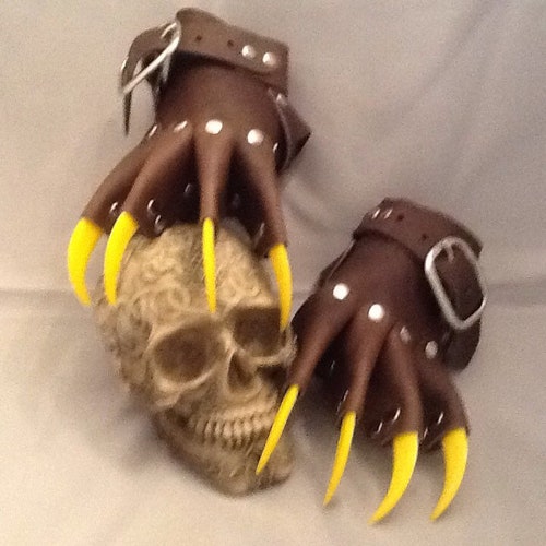 Black Leather Dragon Claws Gauntlets With White Claws | Etsy