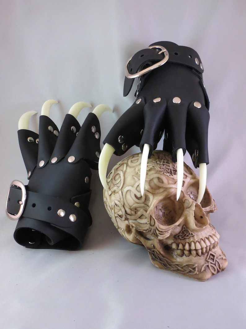 Black Leather Dragon Claws Gauntlets With White Claws - Etsy
