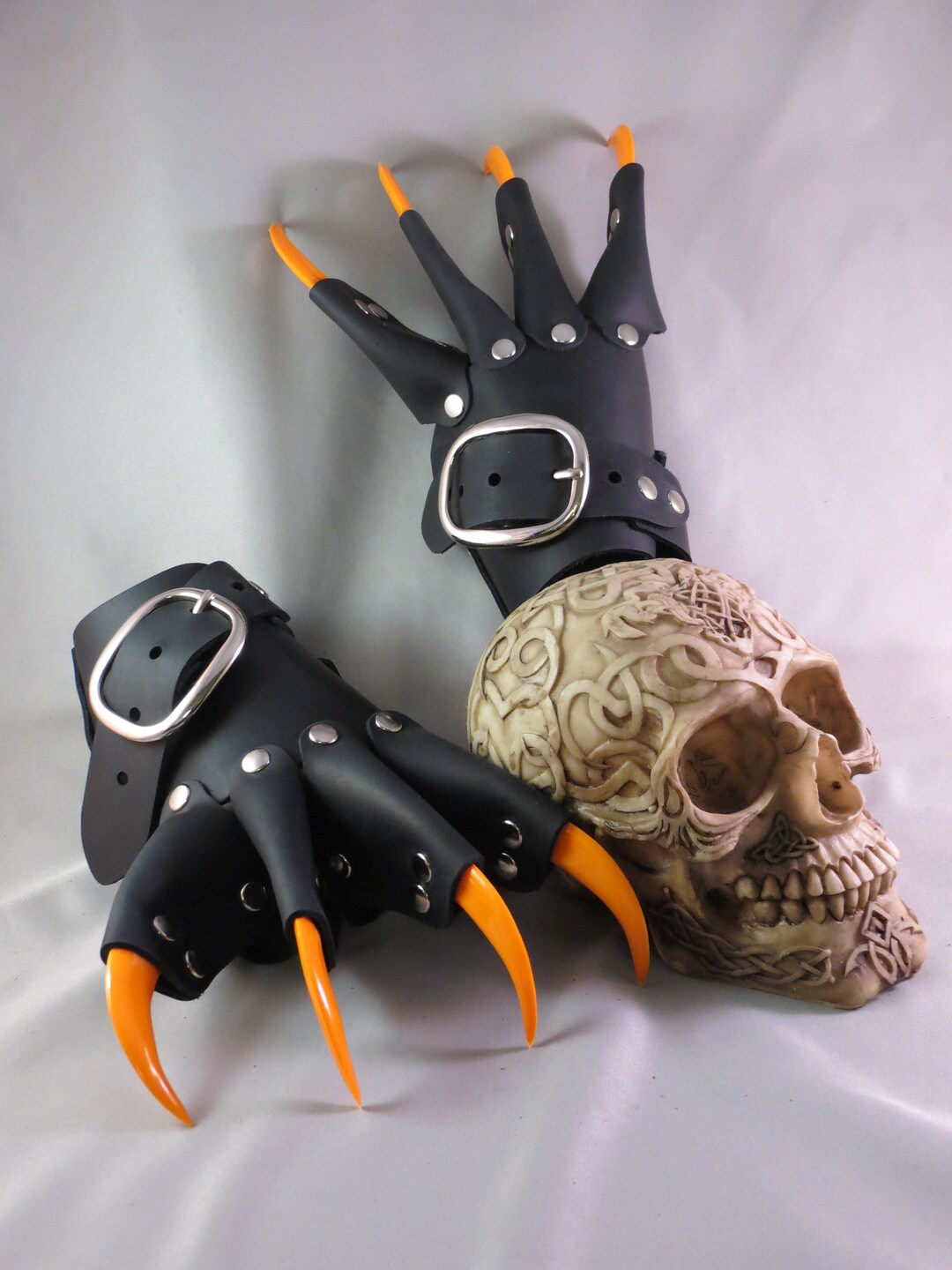Black Leather Dragon Claws Gauntlets With Orange Claws - Etsy