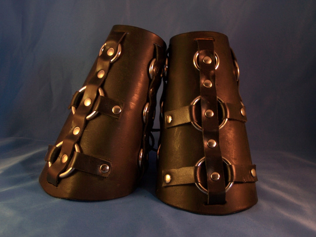 Black Leather Steel Ring Bracers - Etsy