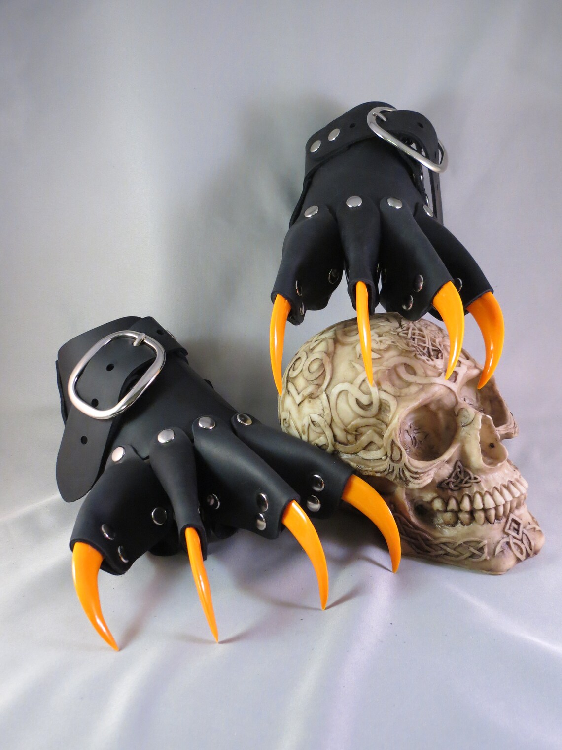 Black Leather Dragon Claws Gauntlets With Orange Claws - Etsy