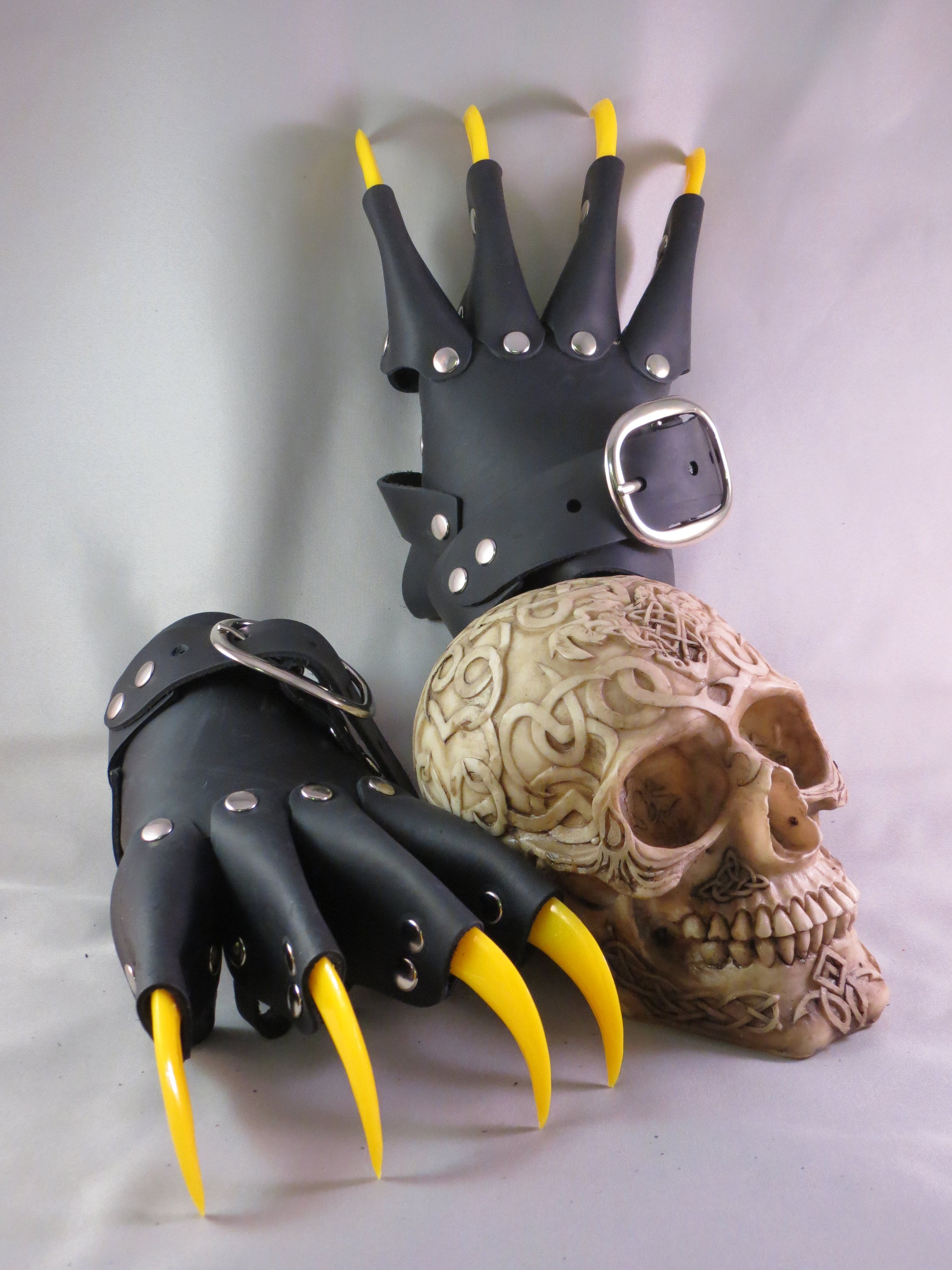 Black Leather Dragon Claws Gauntlets With Yellow Claws - Etsy