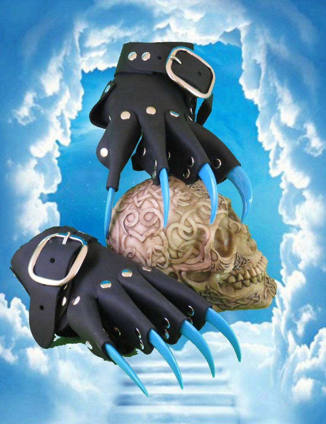 Black Dragon Claw Gauntlets / Gloves With Blue Claws - Etsy