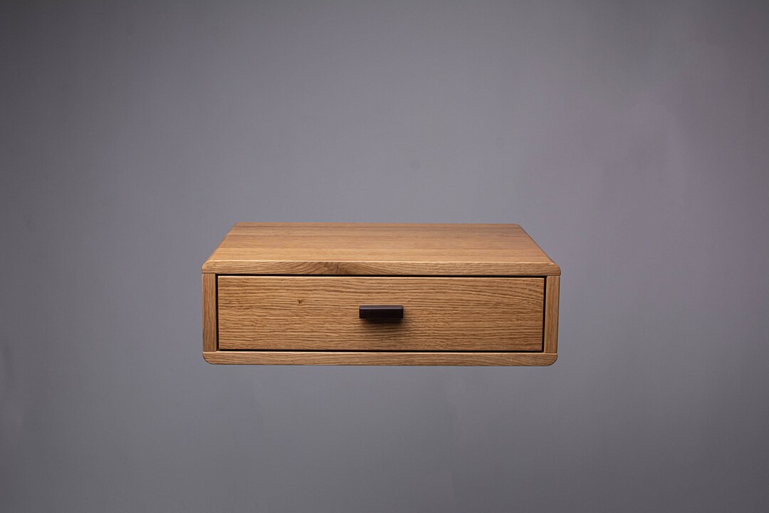 Handcrafted Floating Oak One Drawer Nightstand. Pair of Bedroom ...