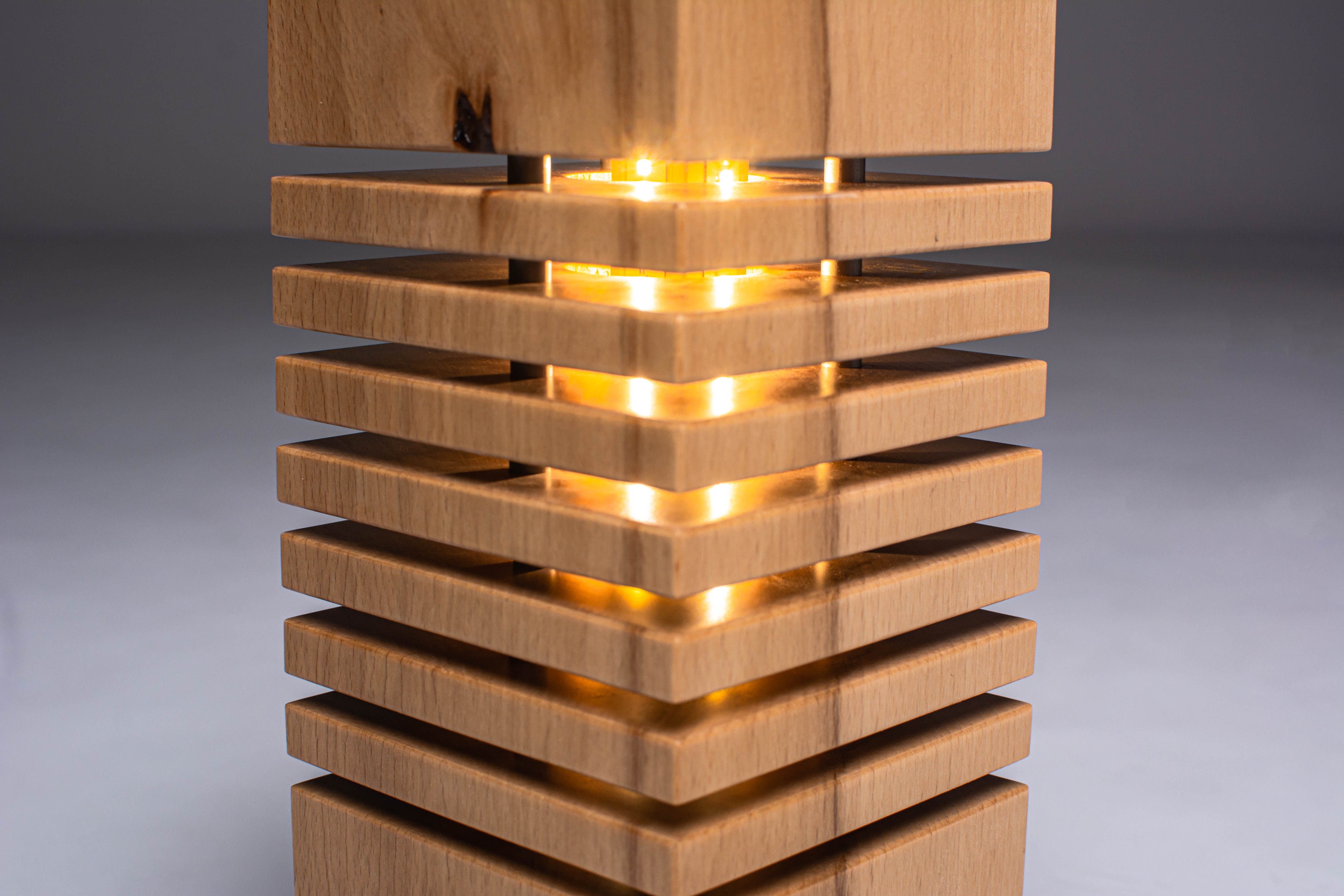 Handmade Beech Wooden LED Table Lamp: Natural Wood Grain Design - Etsy