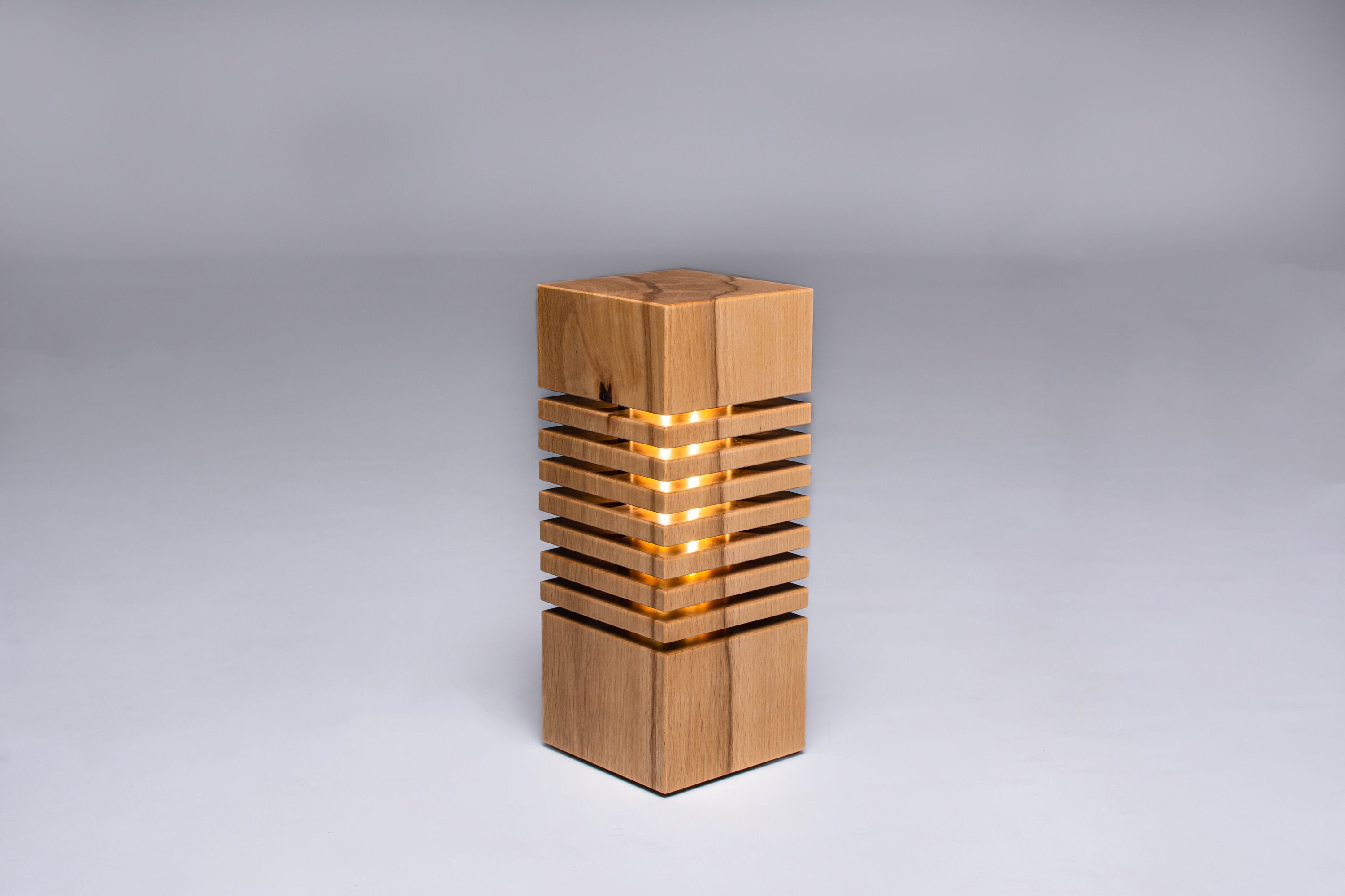 Handmade Beech Wooden LED Table Lamp: Natural Wood Grain Design - Etsy