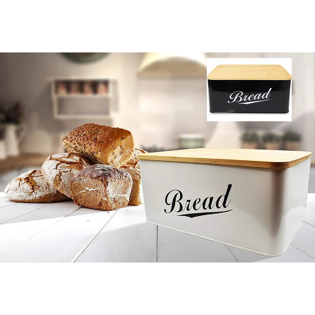 Personalized Modern Metal Bread Box With Bamboo Lid, Bread Storage ...
