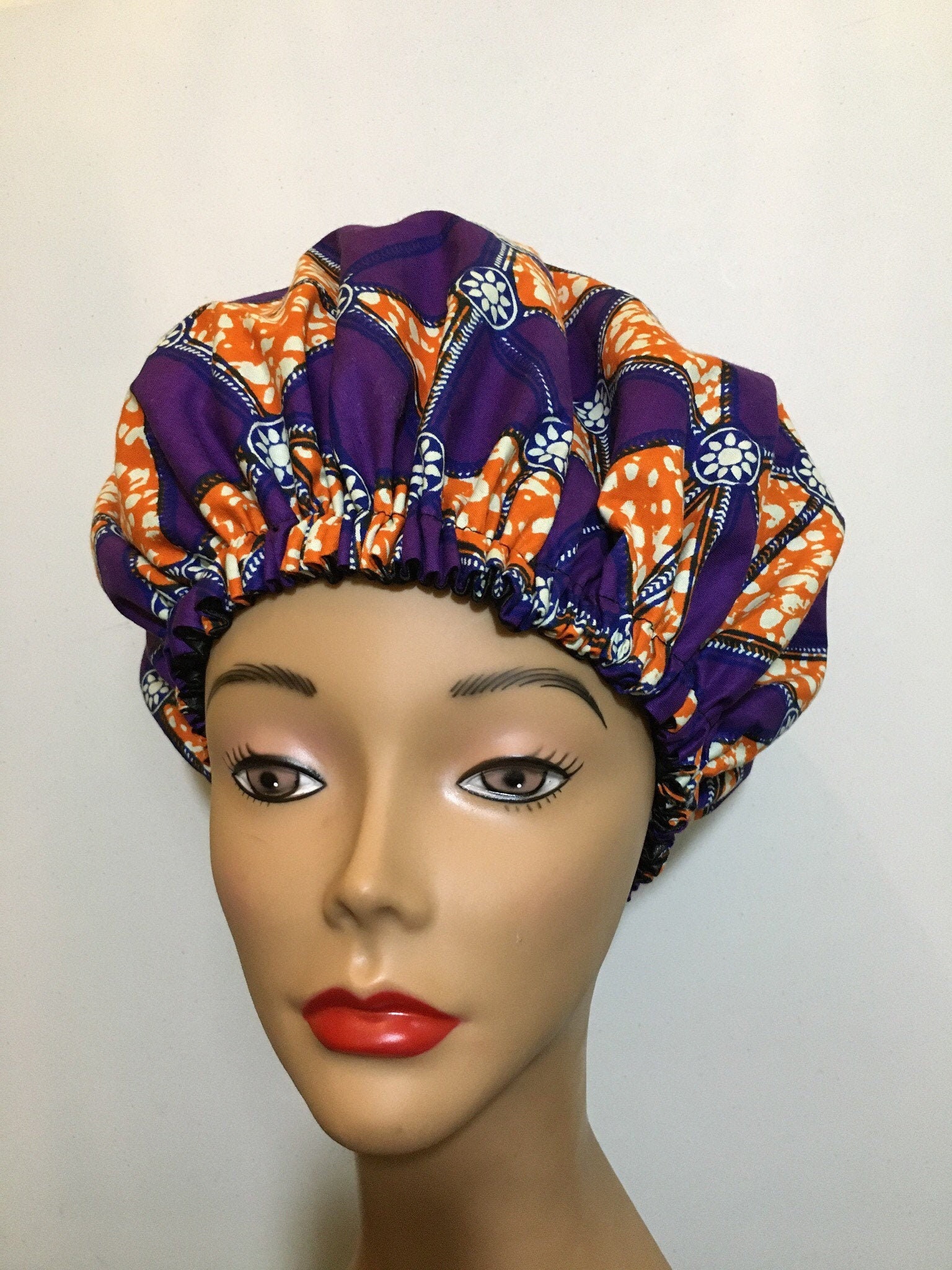 Large Silk Satin and African Print Reversible Night Cap/hair Bonnet F ...