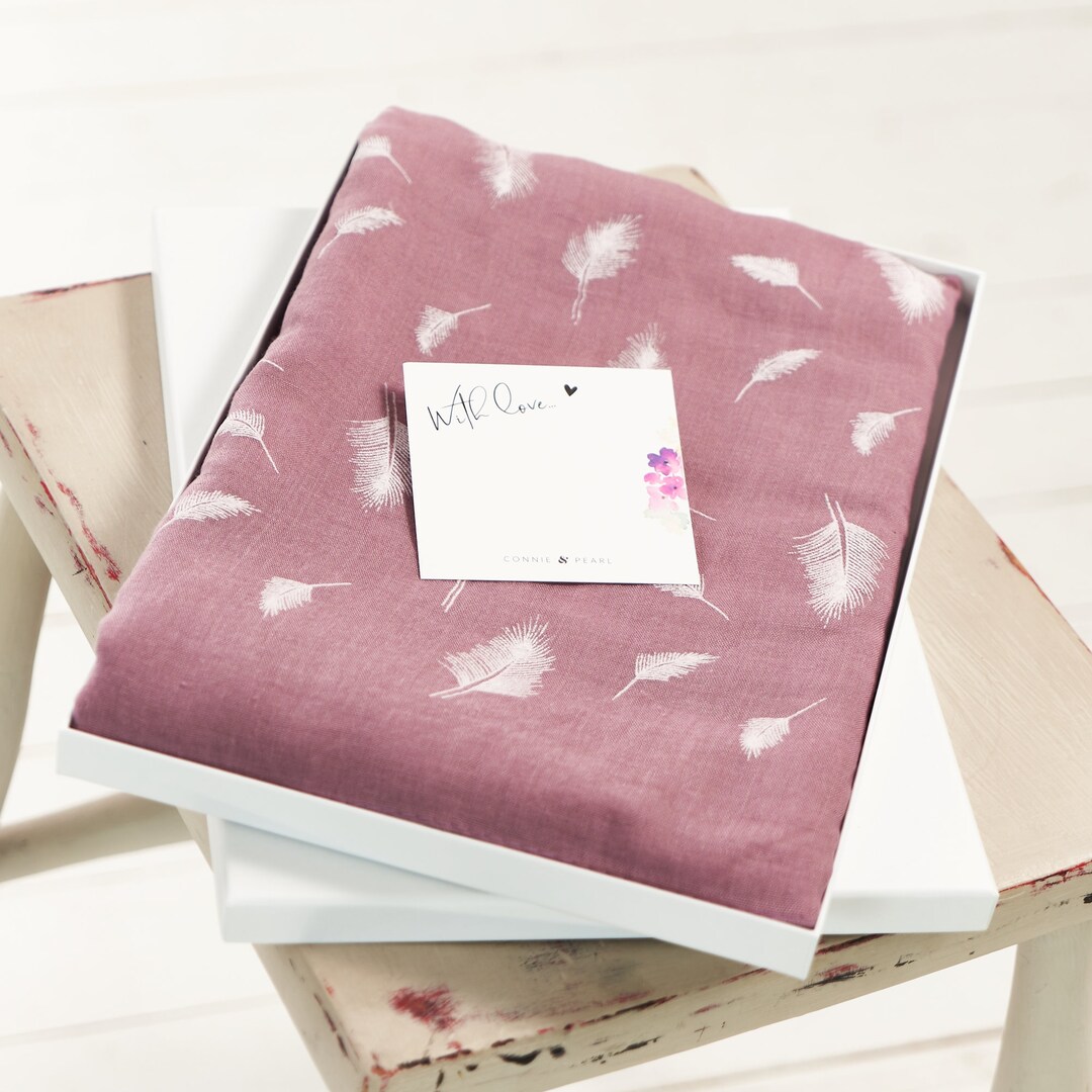 Rose Pink Feather Print Scarf, Personalised Scarf, Lightweight Summer ...