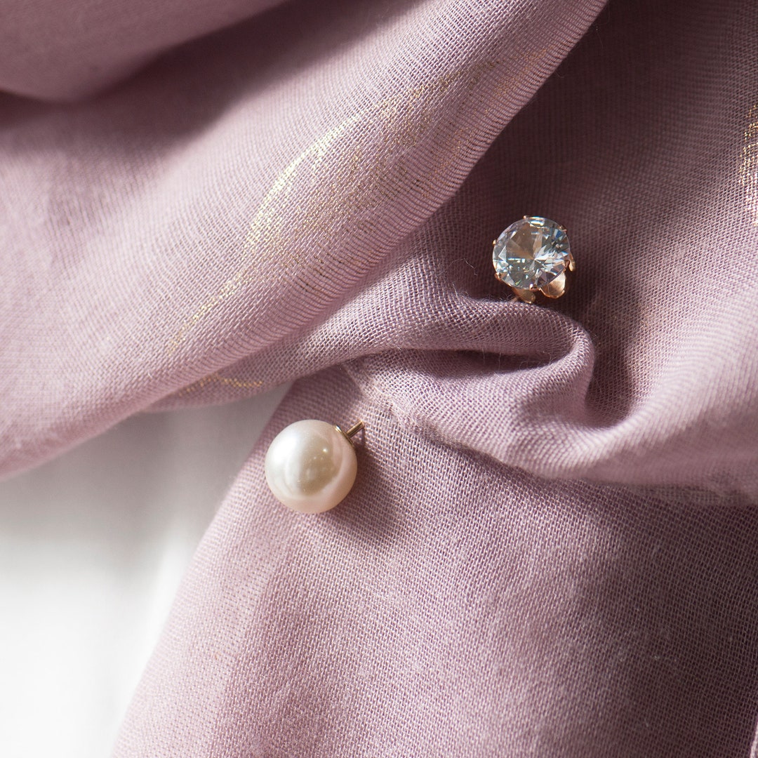 Pearl Diamante Scarf Pin, Pearl Lapel Pin, Sparkling Lapel Pin, Modesty ...