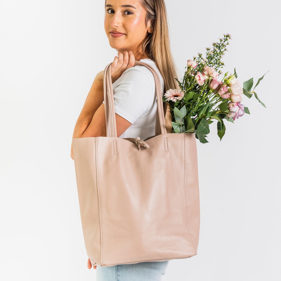 Smoke Rose Leather Tote, Pink Leather Shopper, Soft Leather Tote ...