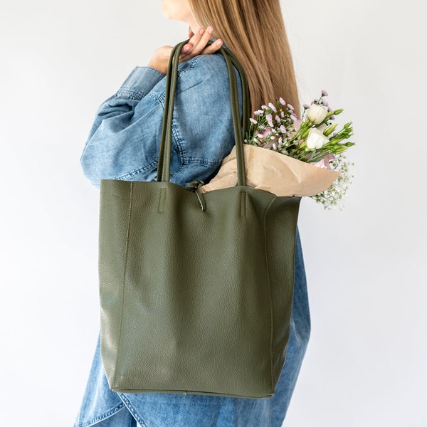 Green Leather Tote - Etsy
