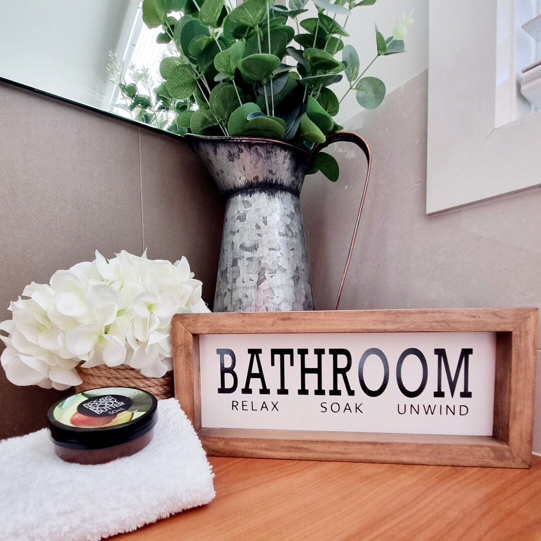 33x13cm Handmade Wooden Bathroom Sign With Relaxing Quote Shelf Size ...