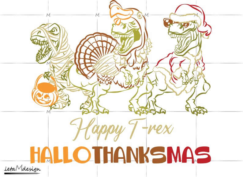 Happy T-rex Hallothanksmas Digital File Happy T-rex - Etsy