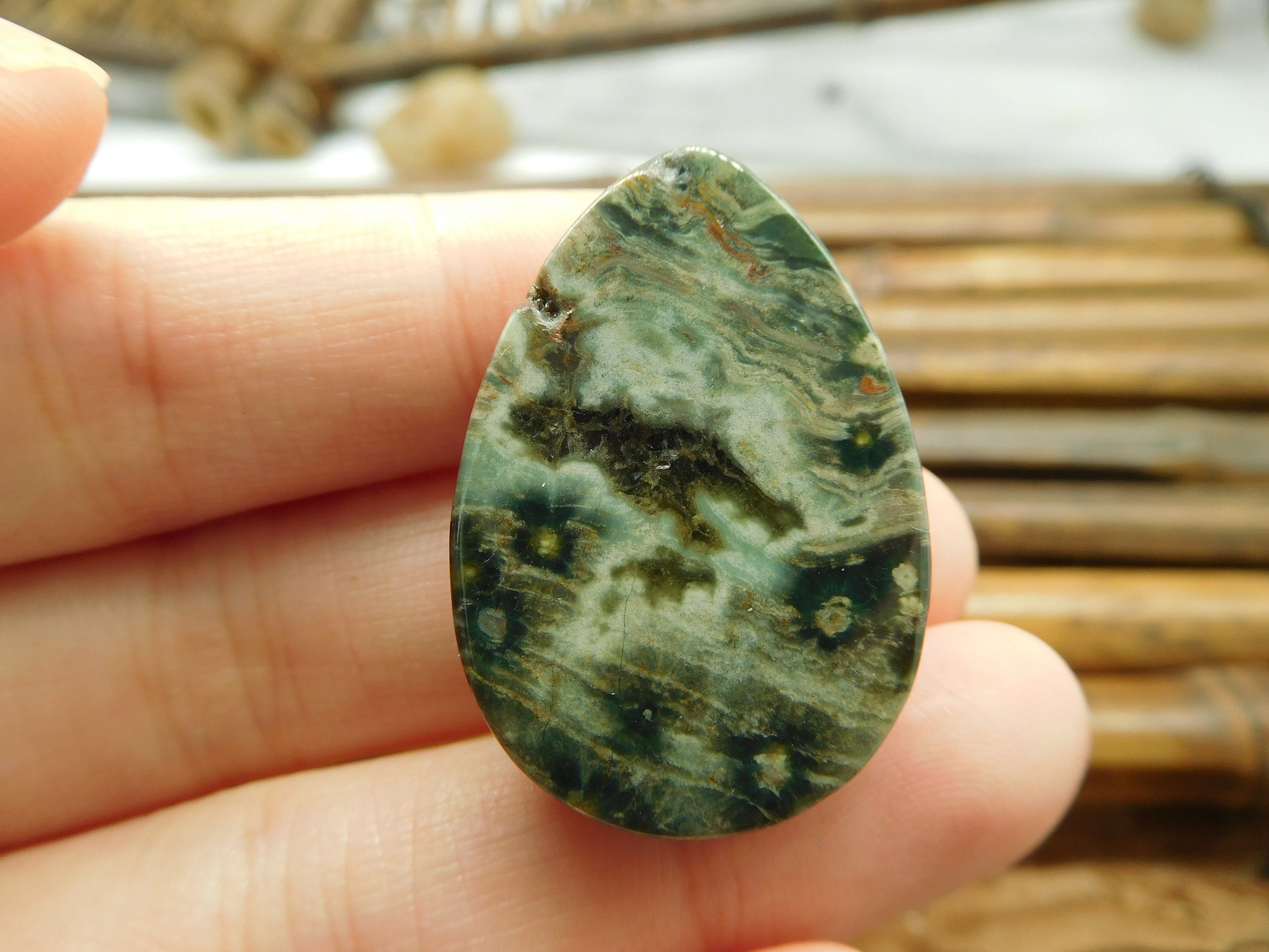 Green Ocean Jasper Natural Gemstone Bead. Gemstone Cabochon 33 | Etsy