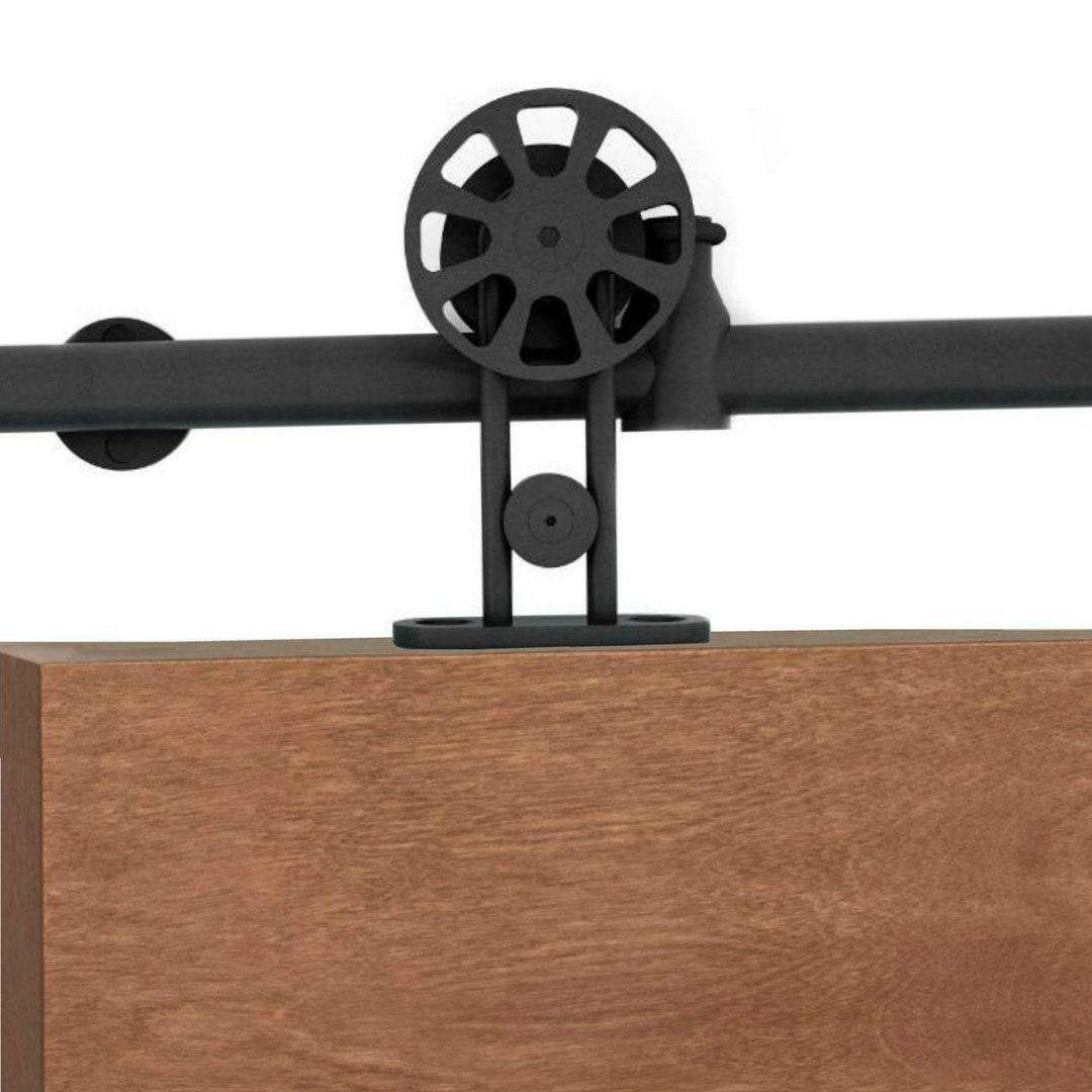 Black Spoke Wheel Top Mounted Steel Rolling Sliding Barn Wood - Etsy