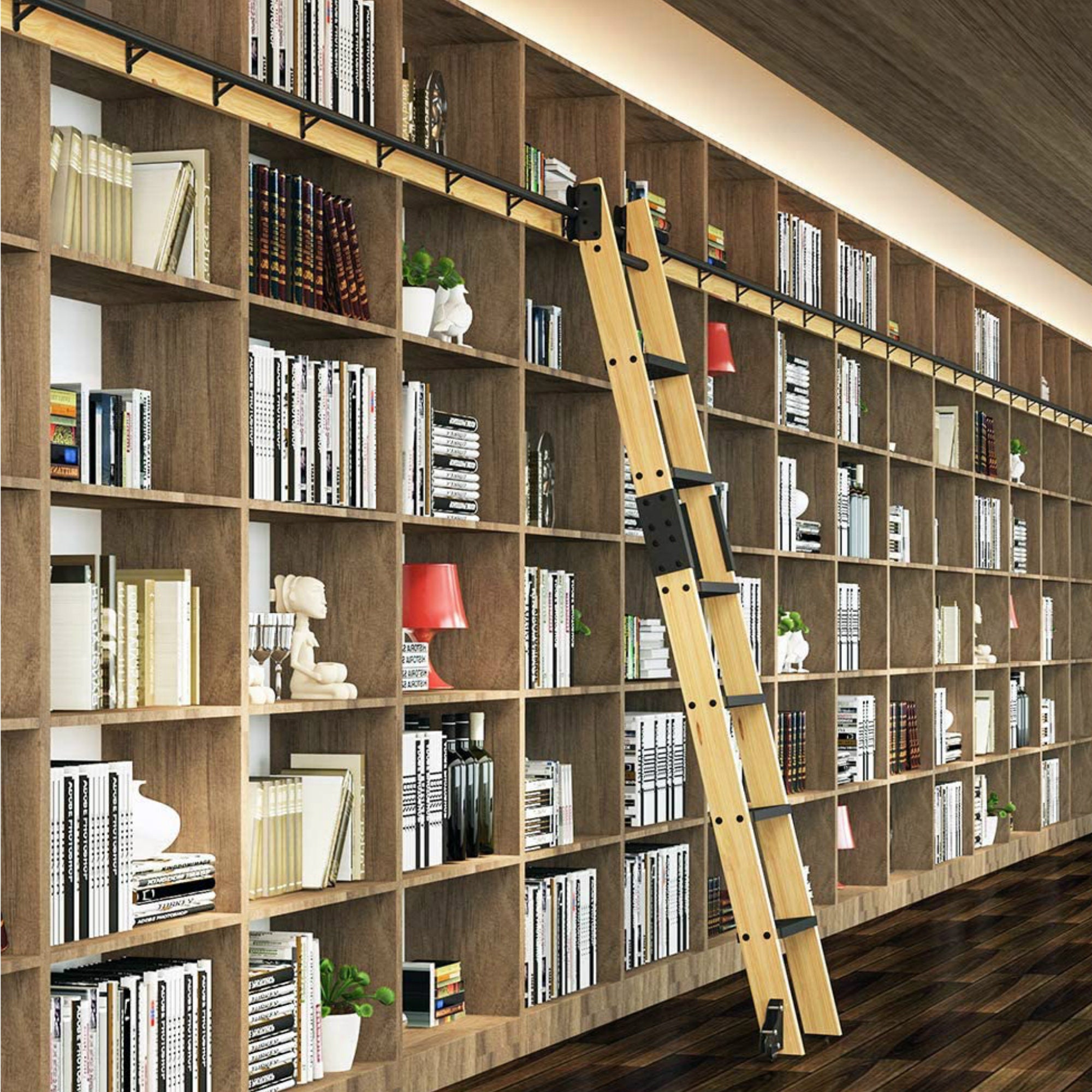 Natural Knotty Pine Wood Sliding Library Sliding Step Ladder - Etsy UK