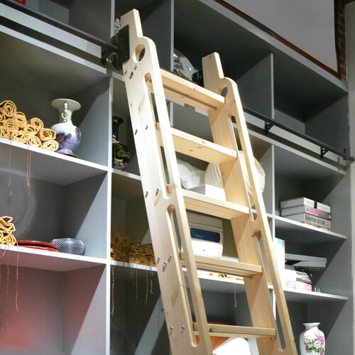 Natural Knotty Pine Wood Sliding Library Sliding Step Ladder - Etsy UK