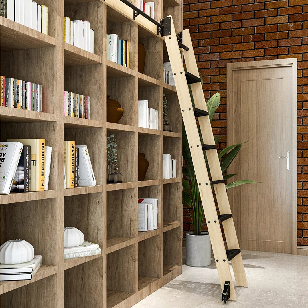 Natural Knotty Pine Wood Sliding Library Sliding Step Ladder - Etsy UK