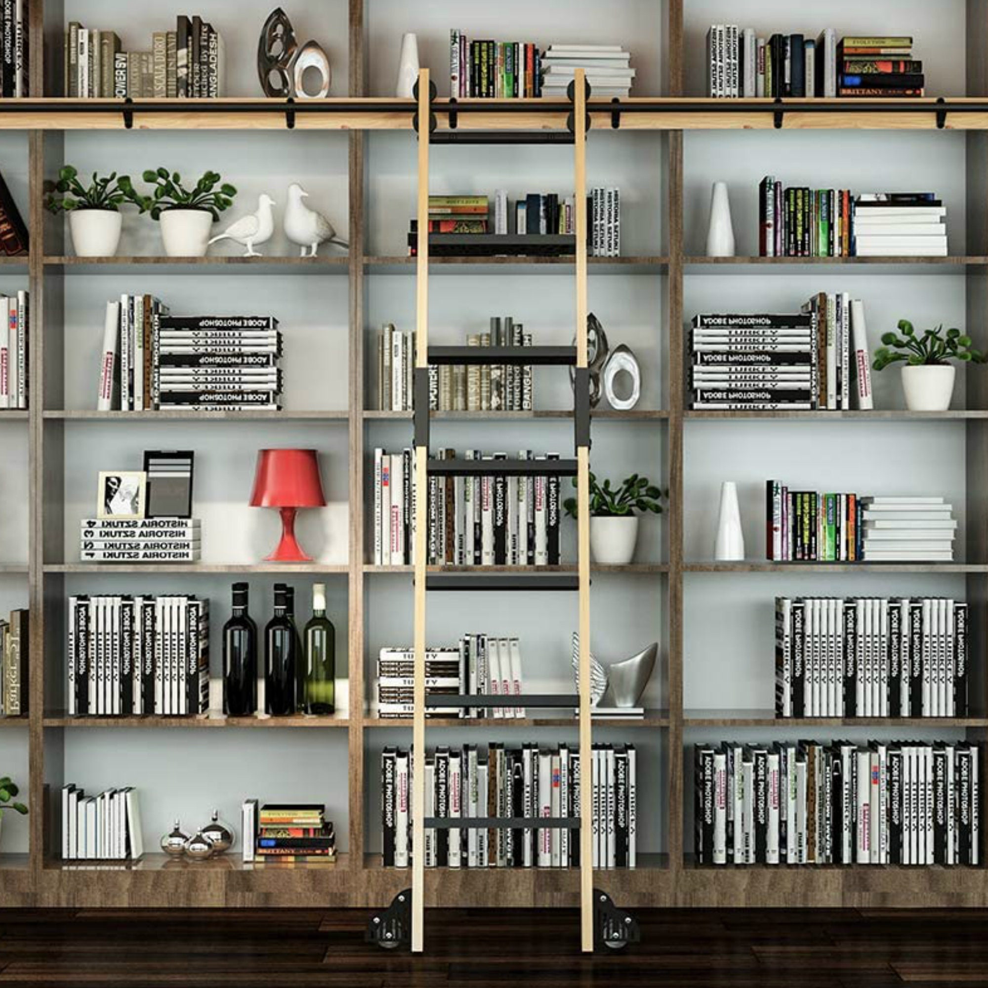 Natural Knotty Pine Wood Sliding Library Sliding Step Ladder - Etsy UK