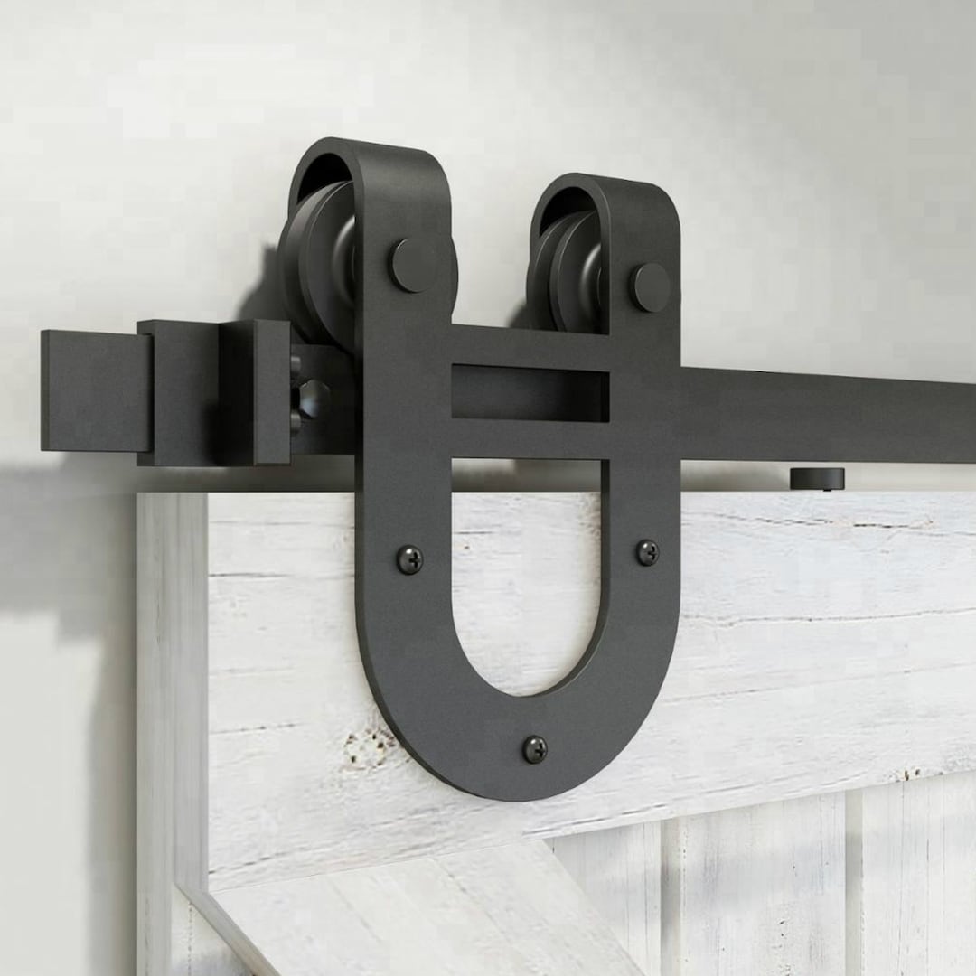 Contemporary Style Black Steel Heavy Duty Wheel Sliding Barn Door ...