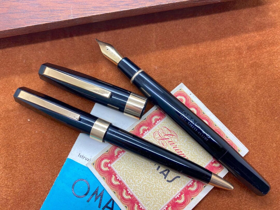 Omas CS Set Black Celluloid Fountain Pen Fine Flexible Nib Great Writer ...