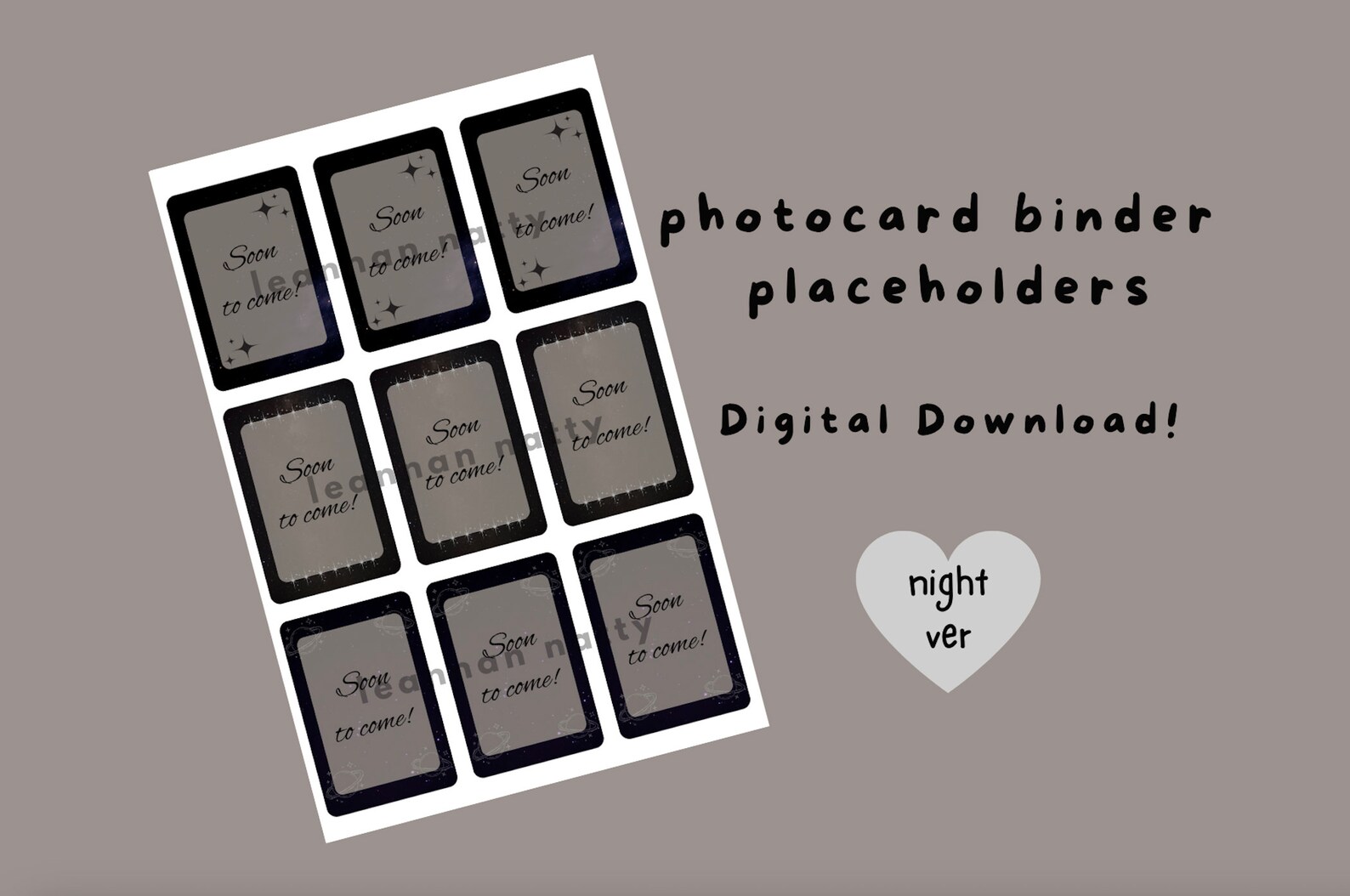 Kpop Photocard Binder Placeholders / Filler Night Time Theme night Ver ...