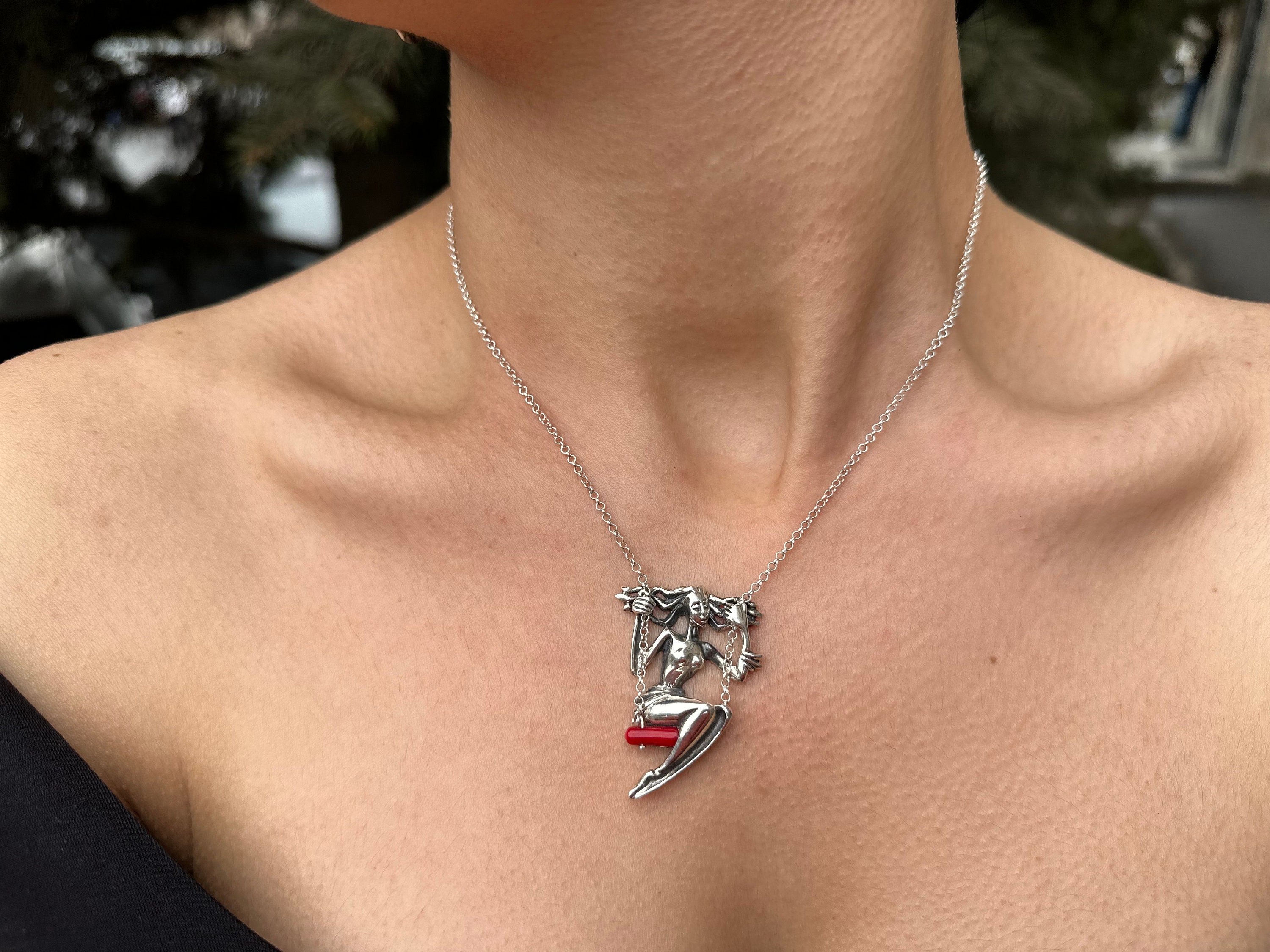 Girl on Swing Necklace, Swinging Girl Pendant Sterling Silver 925 ...