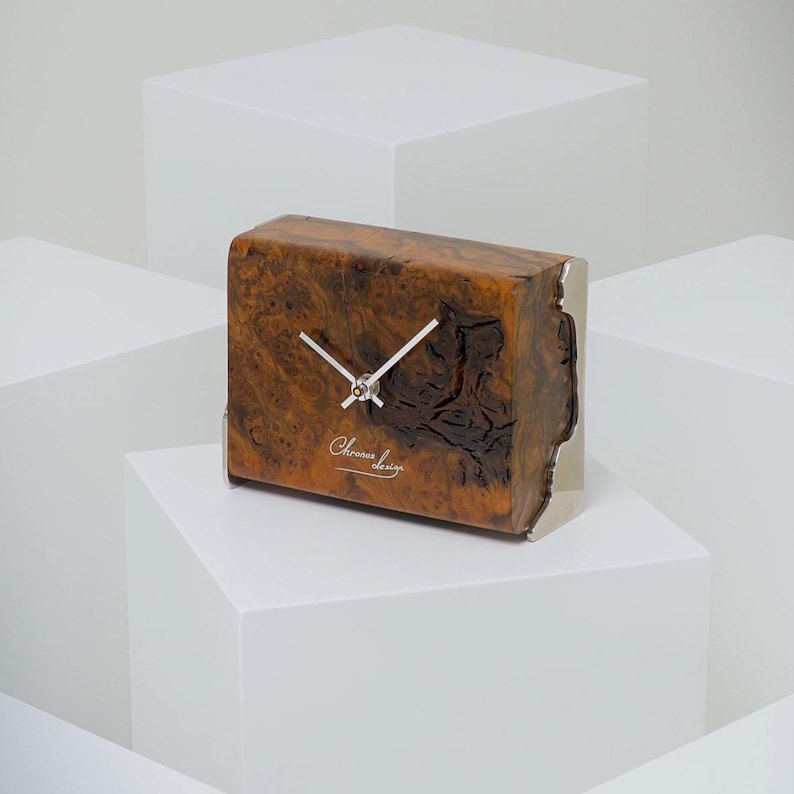Unique Burl Walnut Wood Table Clock: Handmade Luxury Wooden Desk Clock - Etsy