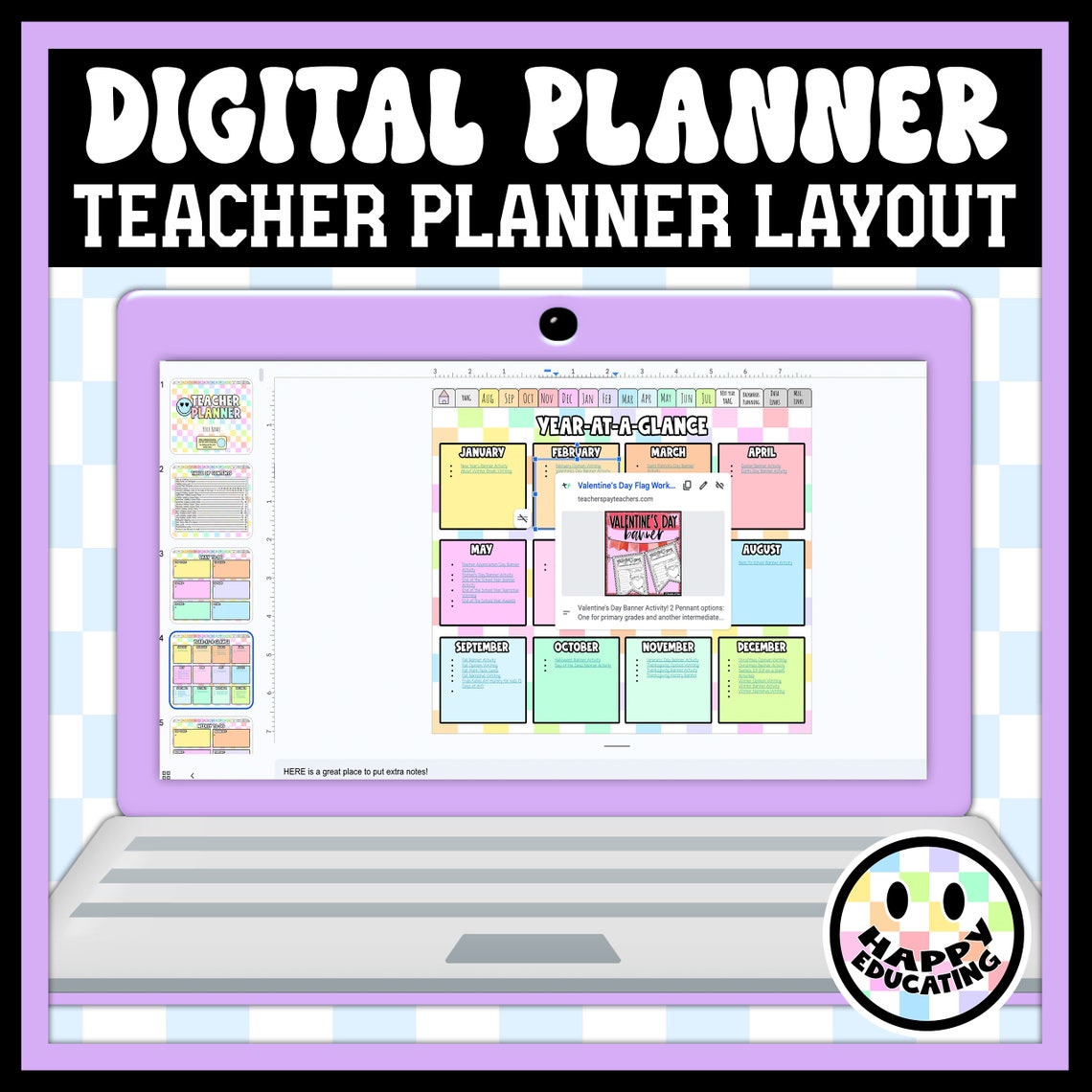 Digital Teacher Planner - EDITABLE - Pastel Checkered - Google Slides ...
