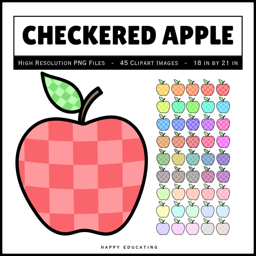 Set of 45 Checkered Apple With Leaf Clipart PNG Images - Digital ...