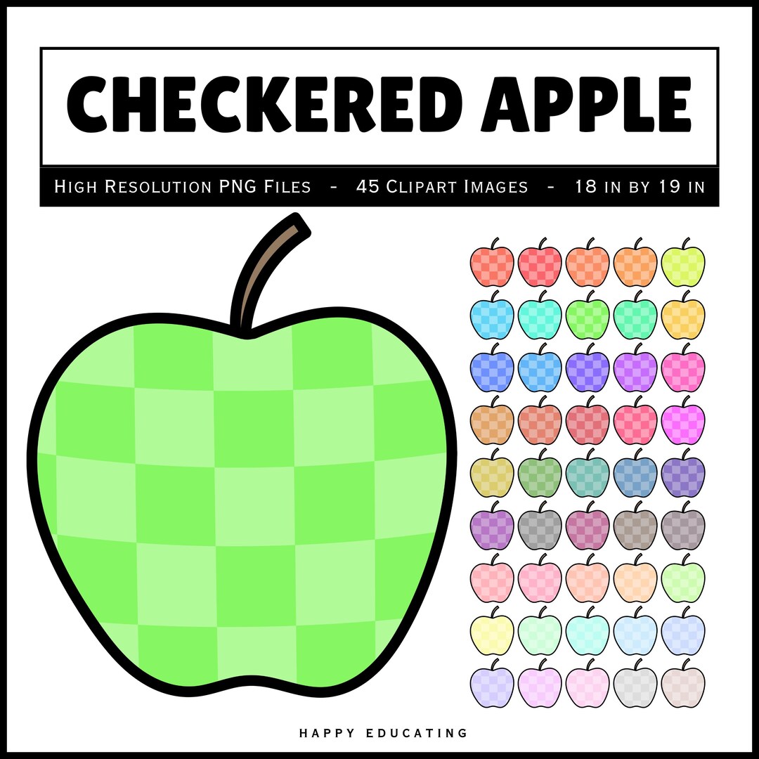 Set of 45 Checkered Apple Clipart PNG Images - Digital Download ...