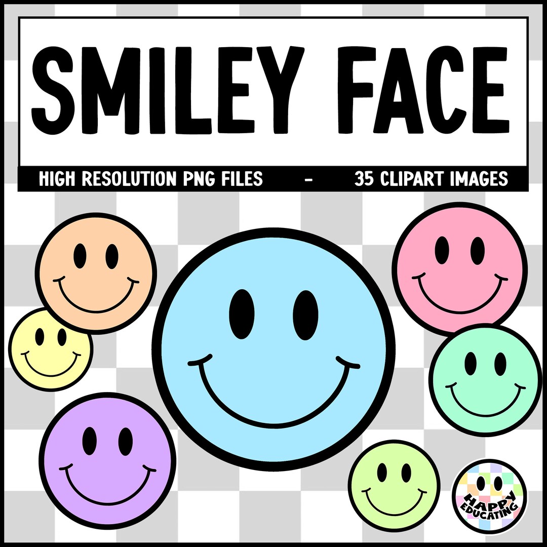 35 Smiley Face Clipart, Retro Clipart, Pastel Clipart, Muted Color ...