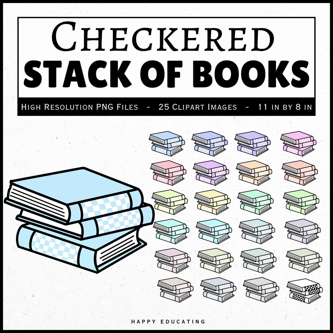 Set of 25 Stack of Checkered Books Clipart PNG Images - Colorful Pastel ...