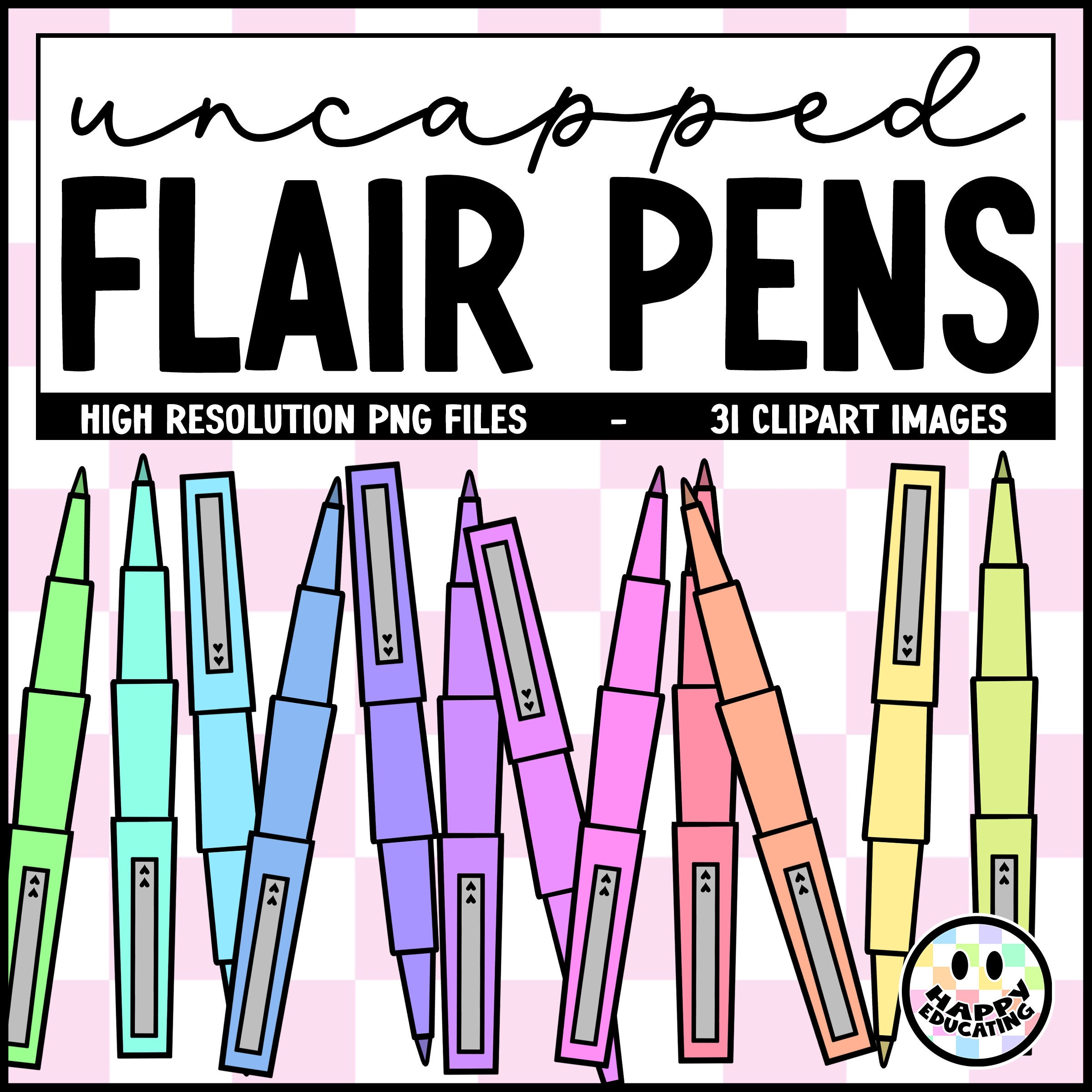 Set of 31 Uncapped Flair Pen Clipart PNG Images - Cap Attached to Flair ...