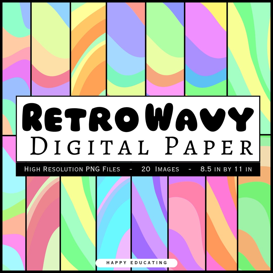 Set of 20 Retro Wavy Bright Pastels Digital Paper PNG Images - Swirl ...