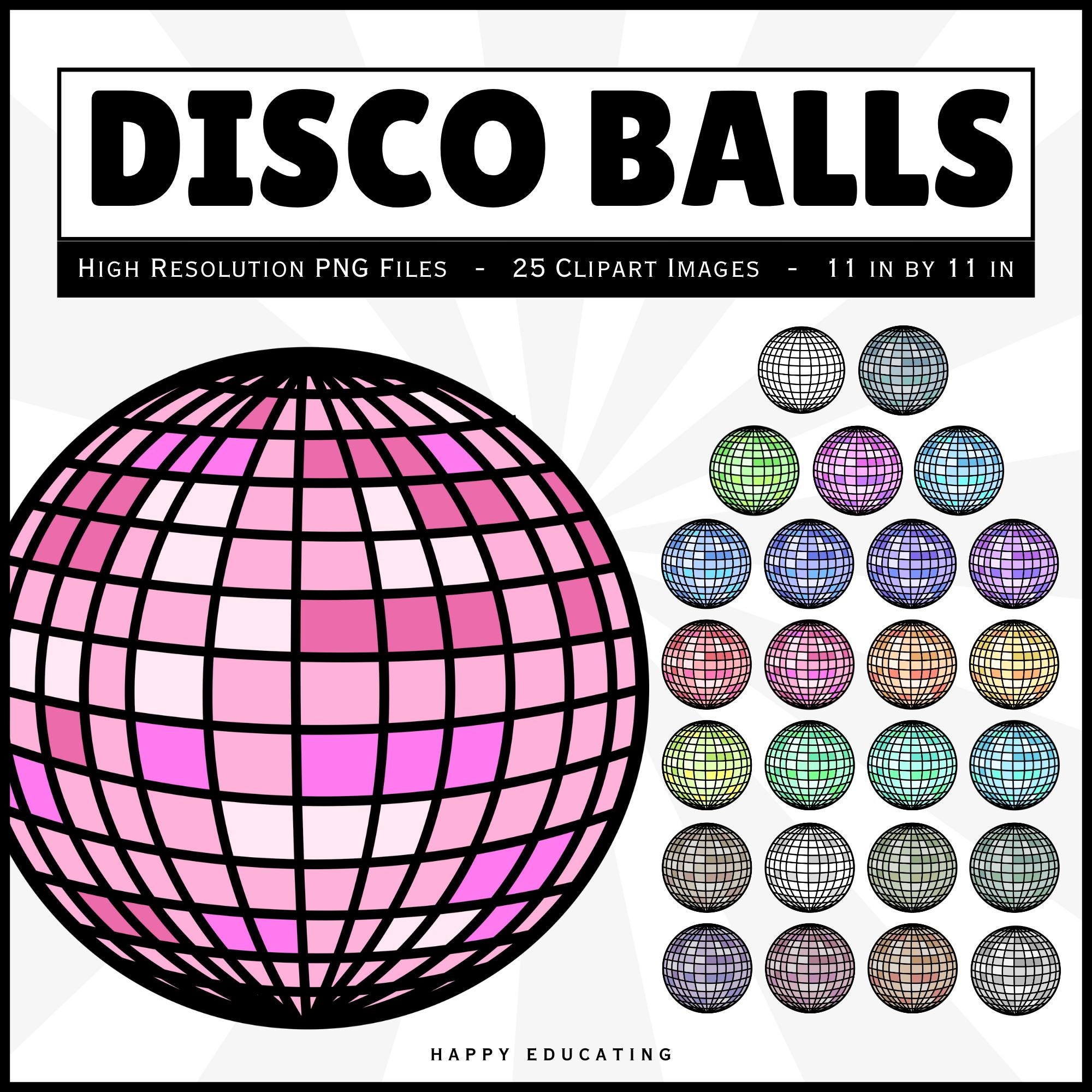 Set of 25 Disco Balls Clipart PNG Images Digital Download Bright ...