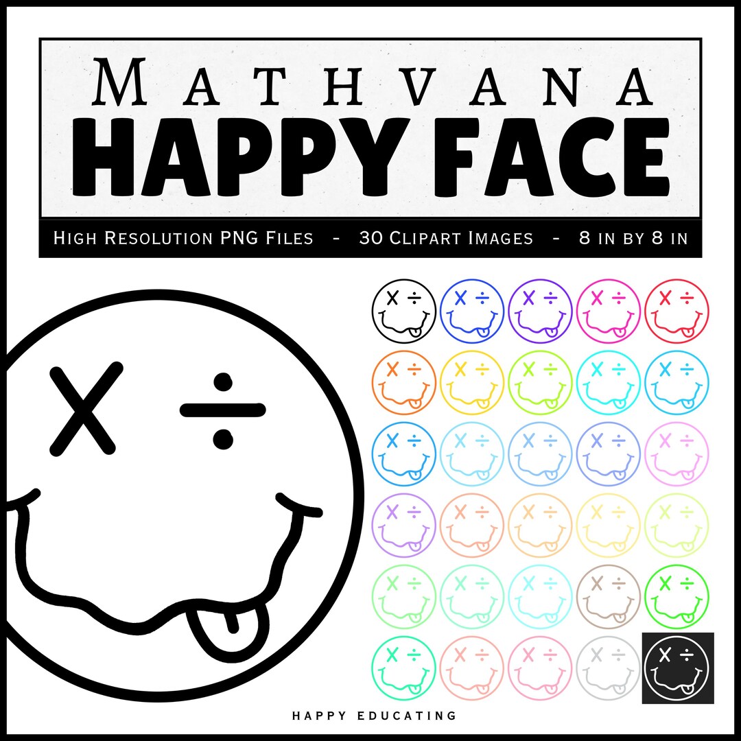Set of 30 Mathvana Warped Happy Face Outline Clipart PNG Images ...