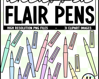 Set of 31 Flair Pen Clipart PNG Images - Pastel Clipart - Bright ...