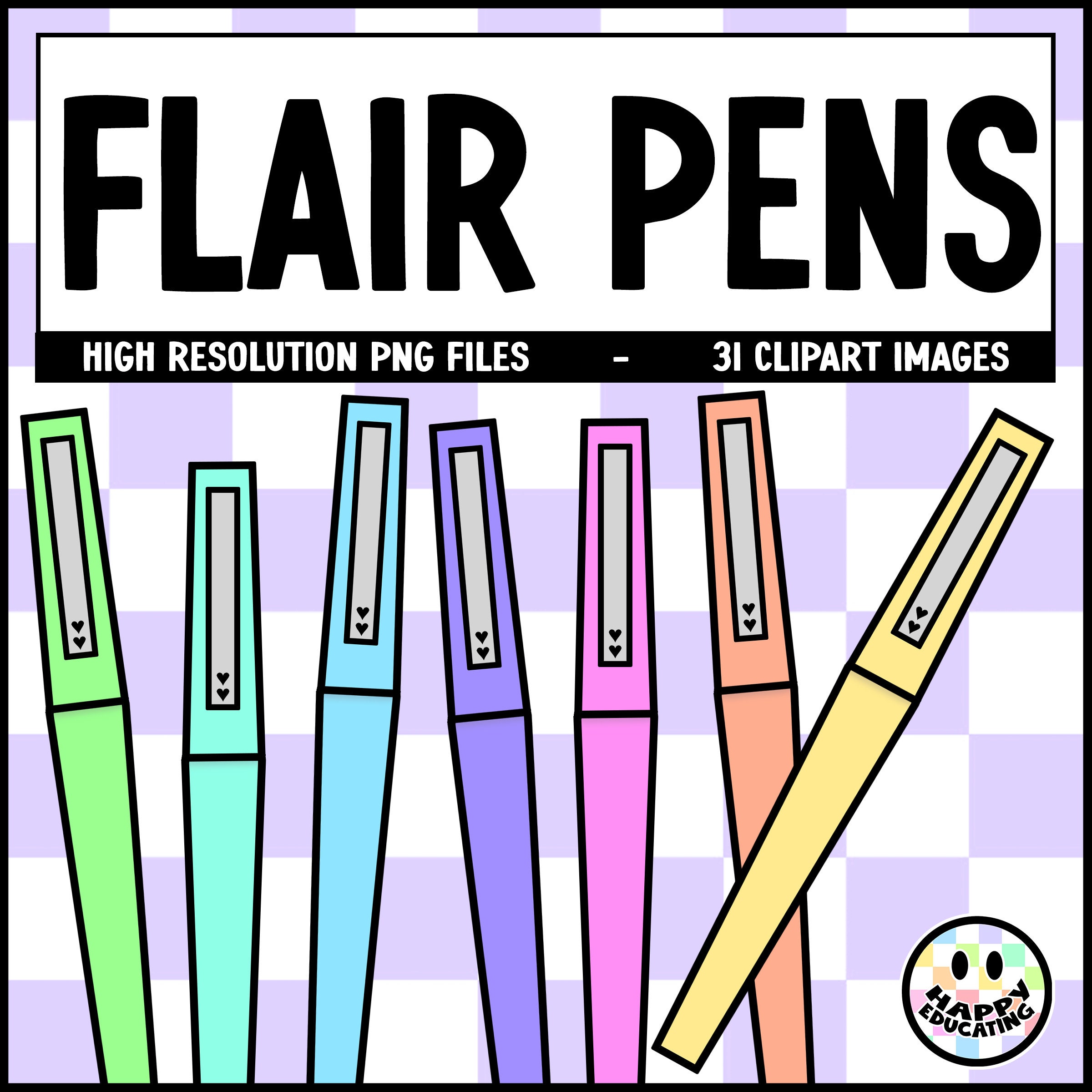 Set of 31 Flair Pen Clipart PNG Images - Pastel Clipart - Bright ...