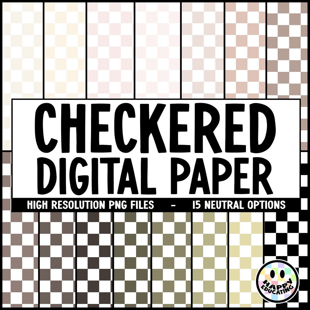 Set of 15 Neutral Tones Checkered Digital Paper PNG Images - Check ...