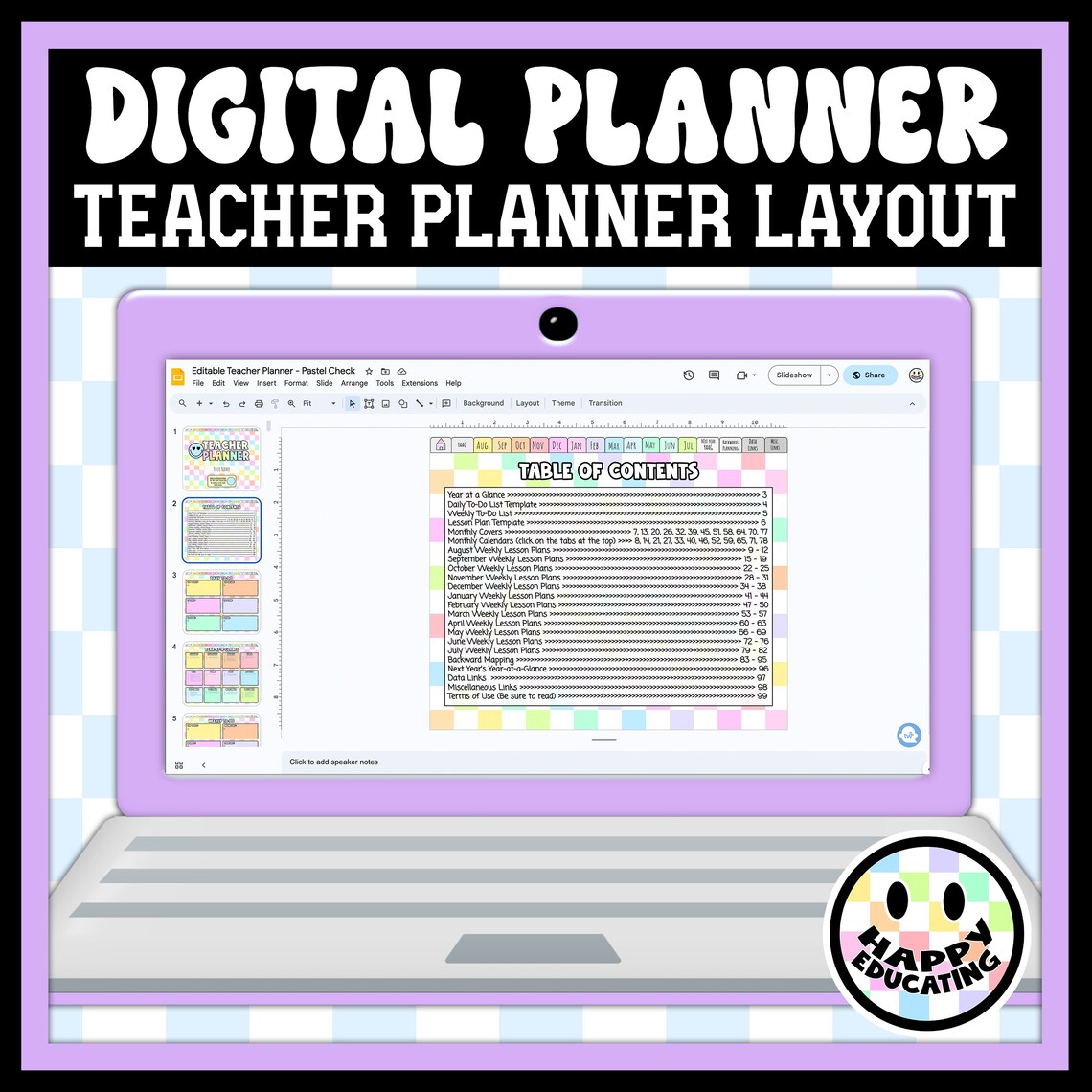 Digital Teacher Planner - EDITABLE - Pastel Checkered - Google Slides ...