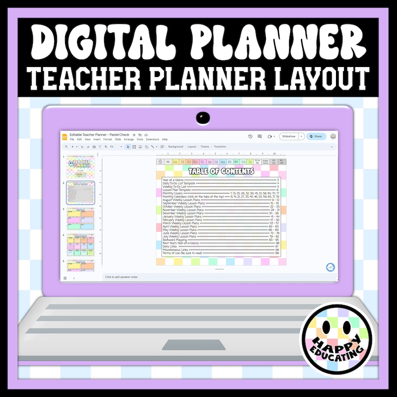 Digital Teacher Planner - EDITABLE - Pastel Checkered - Google Slides ...